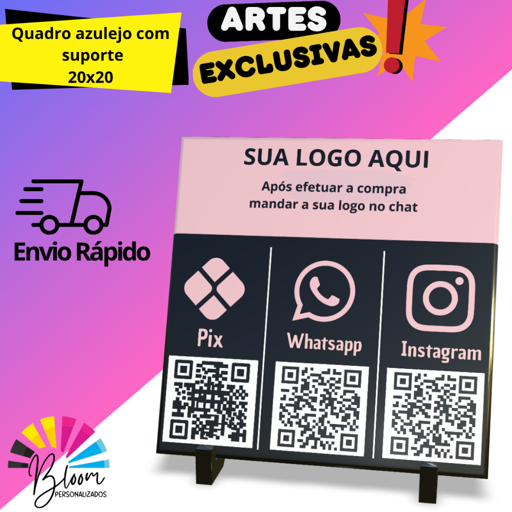 Quadro de Azulejo Personalizado com QR Code PIX + Suporte | Sua Logo e ...