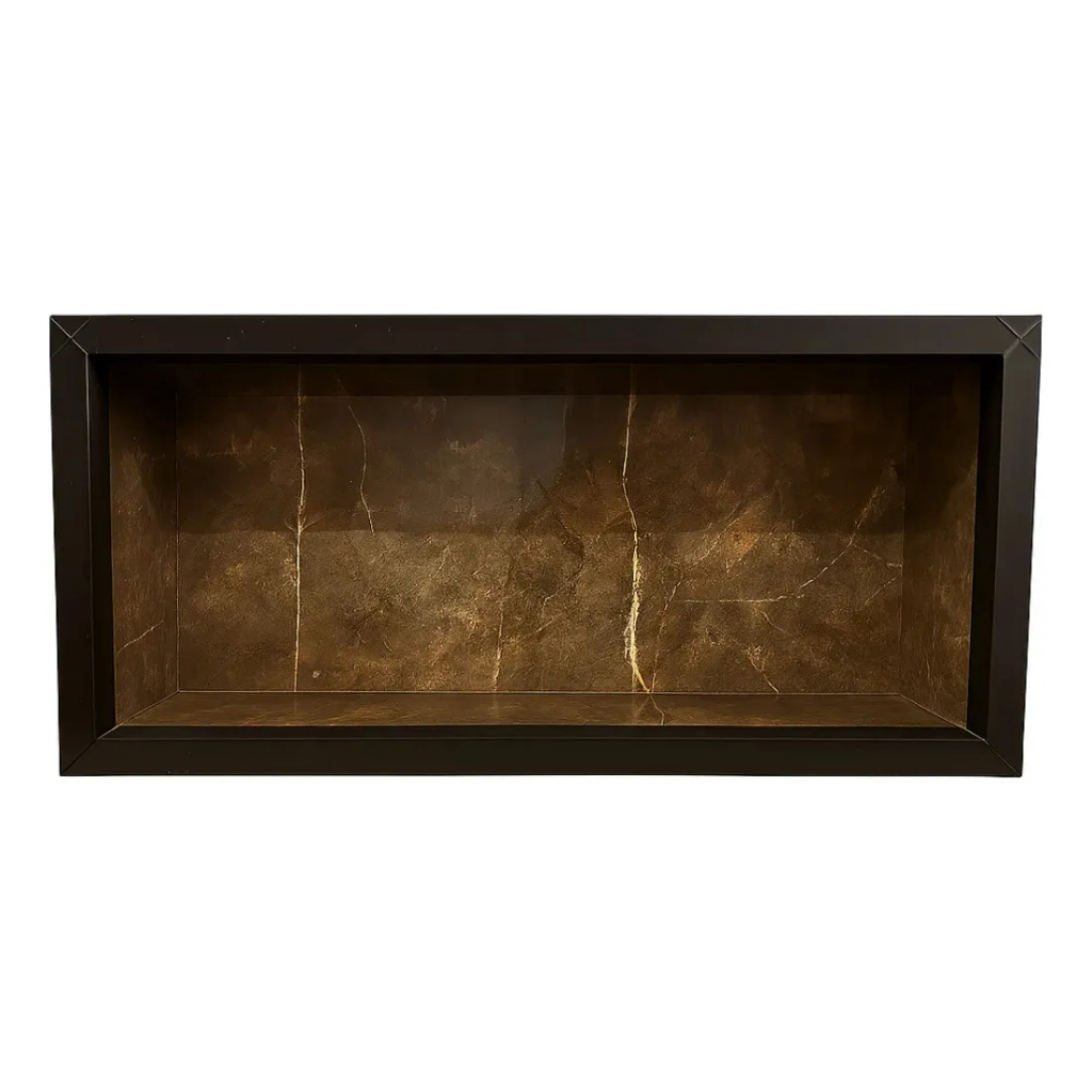 Nicho Marrom 60x32 Porcelanato Borda Aluminio Preta Banheiro Embutir ...