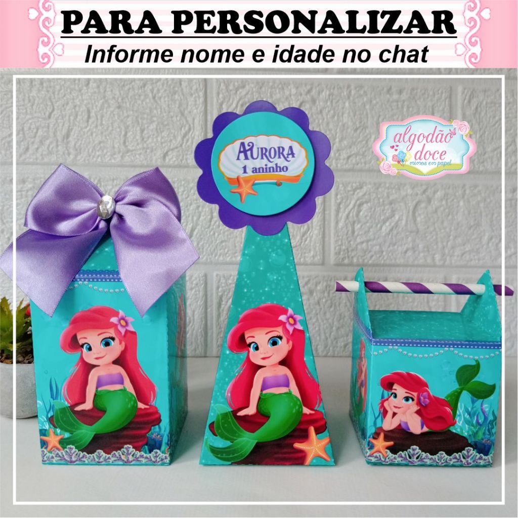 Kit Caixas Personalizadas A Pequena Sereia Baby - Lembrancinhas para festa infantil Pegue e ...
