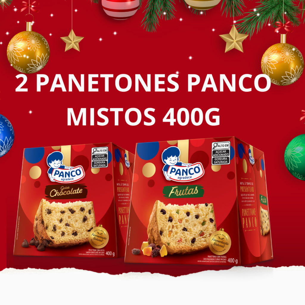 2 PANETONES PANCO MISTOS 400G (Frutas e Gotas de chocolate) | Shopee Brasil