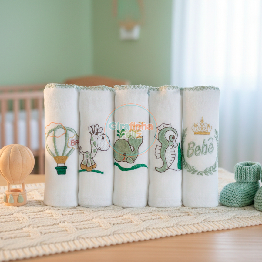 Kit Fralda de Pano Bordada com 5 unidades 100% Algodão Feminina e ...