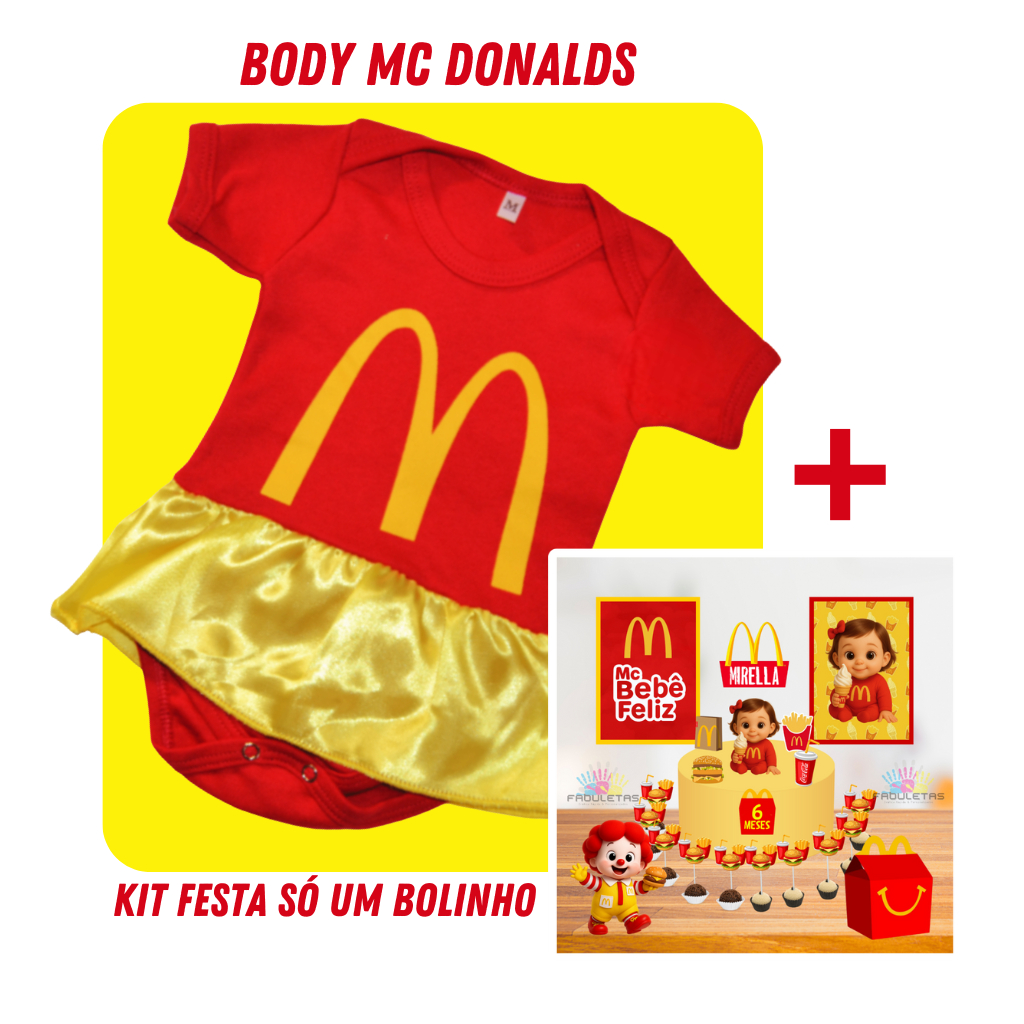 Kit Só Um Bolinho + Body Bebê MC DONALDS MENINA Mêsversário MANDAR NOME ...