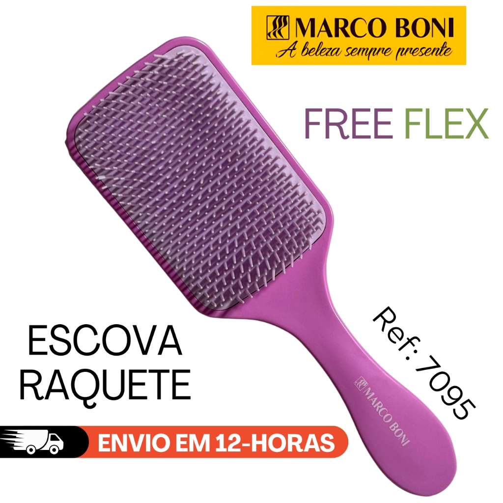 ESCOVA RAQUETE FREE FLEX MARCO BONI REF 7095 CABELOS LISO CACHEADO ...