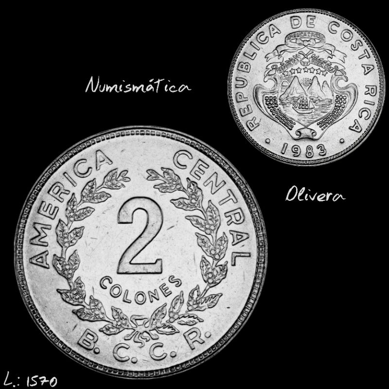 L.: 1570 - Moeda antiga Costa rica 2 colones. | Shopee Brasil