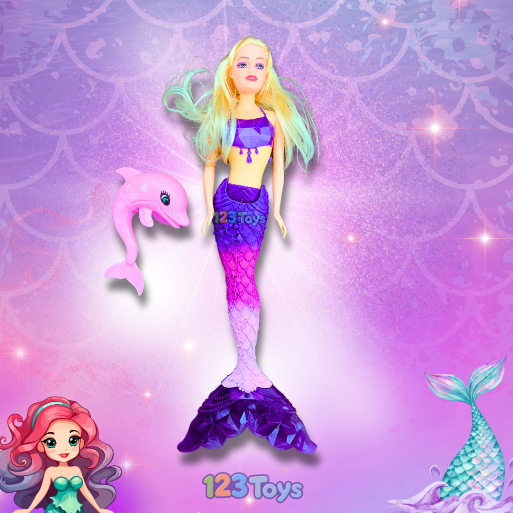 Boneca Sereia com Cauda Brilhante e Golfinho | Cabelo Longo | Brinquedo ...