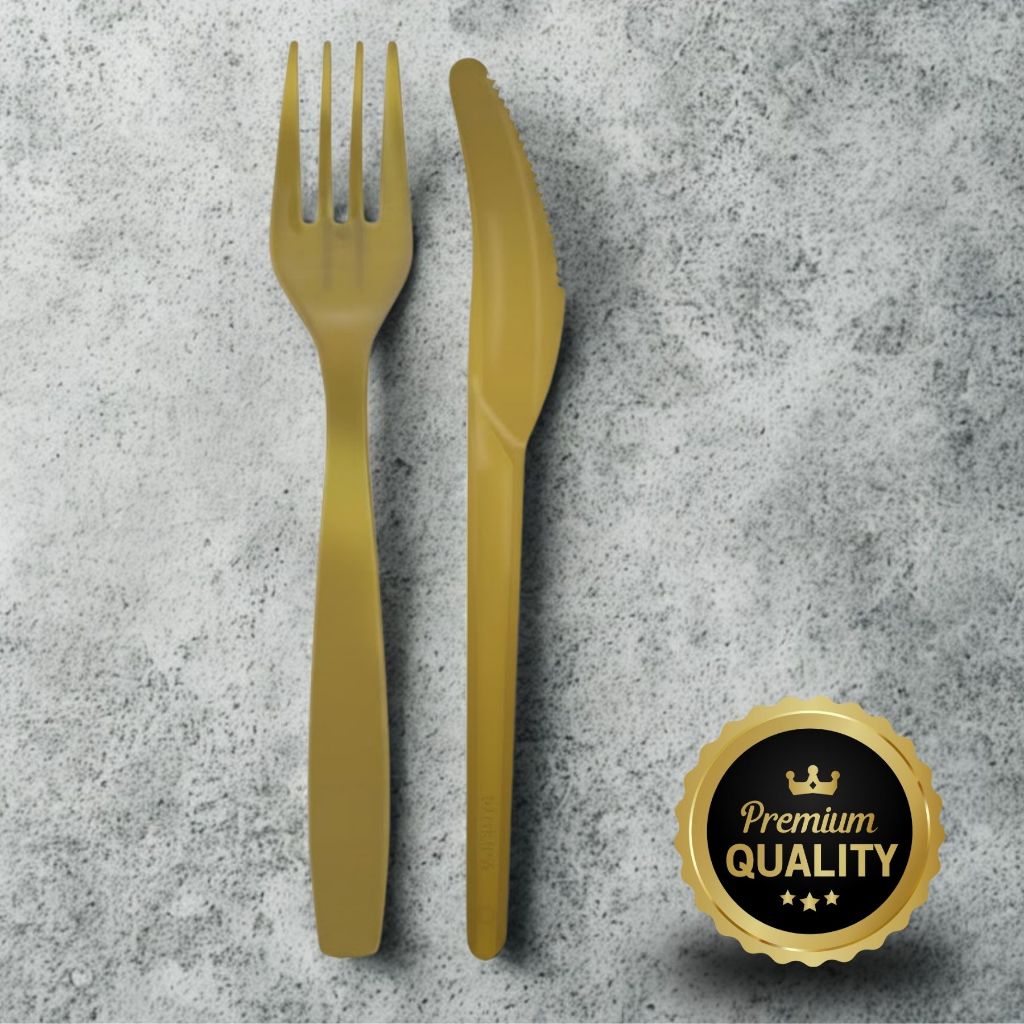 Kit Talher Descartável Linha Premium Luxo Dourado Garfo Faca | Shopee ...