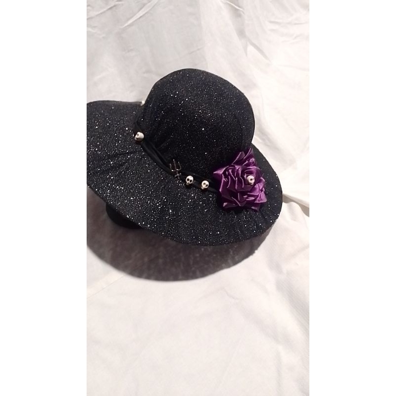 Chápeu de pombogira (pombagira) preto e roxo com caveiras e rosa ...