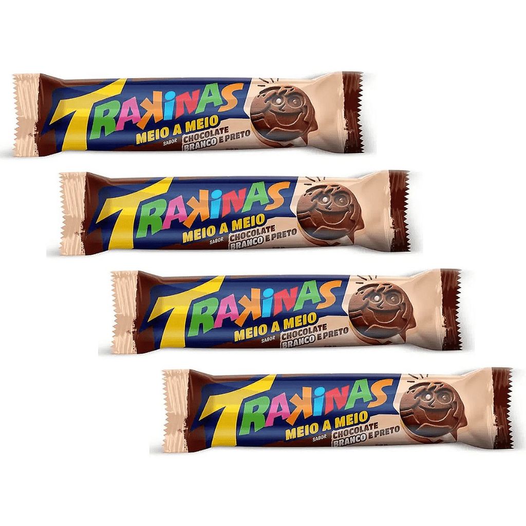 Biscoito Trakinas Meio a Meio – Chocolate Branco e Preto – Caixa com 10 ...