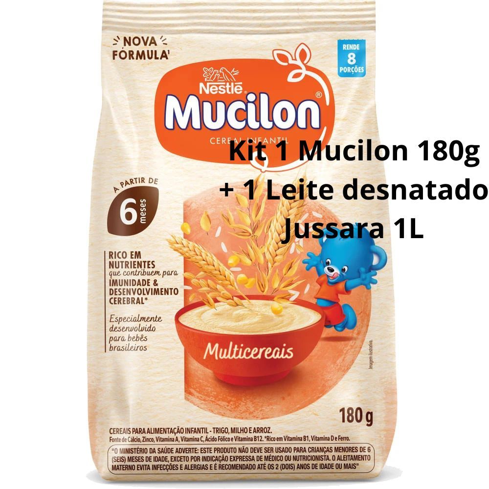Kit Cereal Infantil Mucilon Multicereais 180g + Leite Jussara Desnatado ...