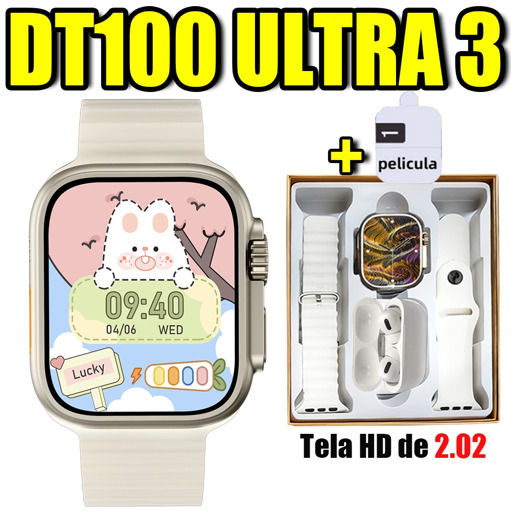 2025 Novo Smartwatch DT100 Ultra 2em1 Fone Bluetooth Relógio ...
