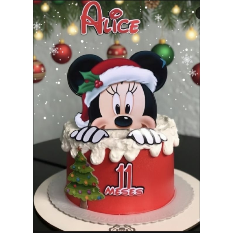 ENVIO RÁPIDO - Topo de Bolo Minnie Natal, Mesversário, aniversário ...