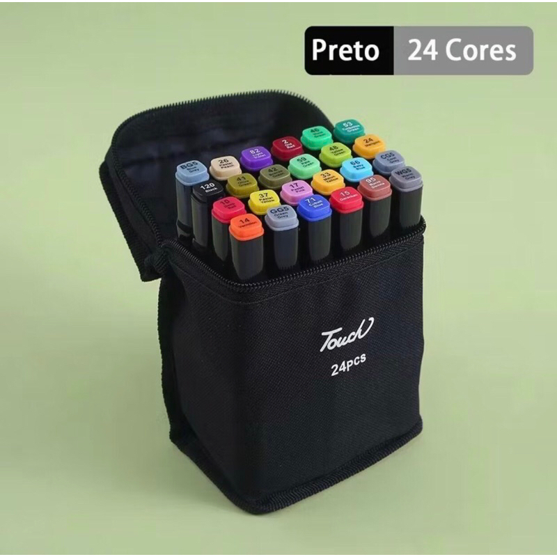 🎨 Kit de Marcadores Permanentes Touch - 24 Cores Ponta Dupla (Caneta ...