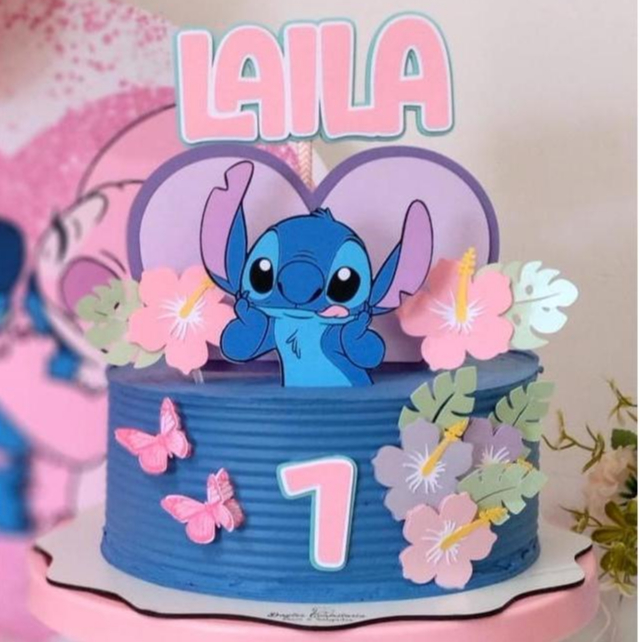 Topo/Topper de Bolo Com nome personalizável - Lilo & Stitch 3D Camadas ...