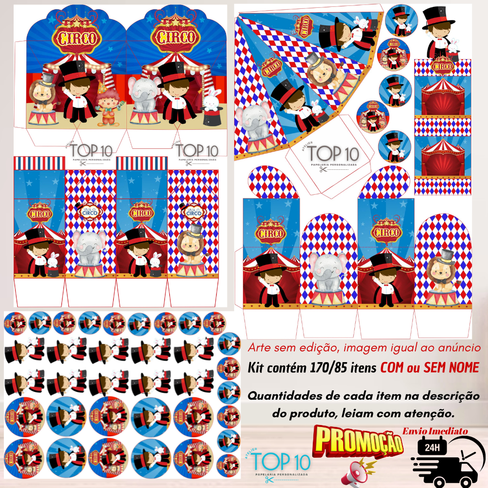 Kit de Lembrancinhas Personalizadas com 170/85 itens TEMA: CIRCO ...