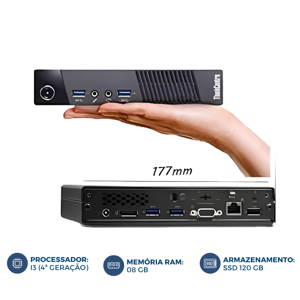 CPU Mini PC Lenovo ThinkCentre M93 i3 4ª Geração 8GB RAM 120GB SSD ...