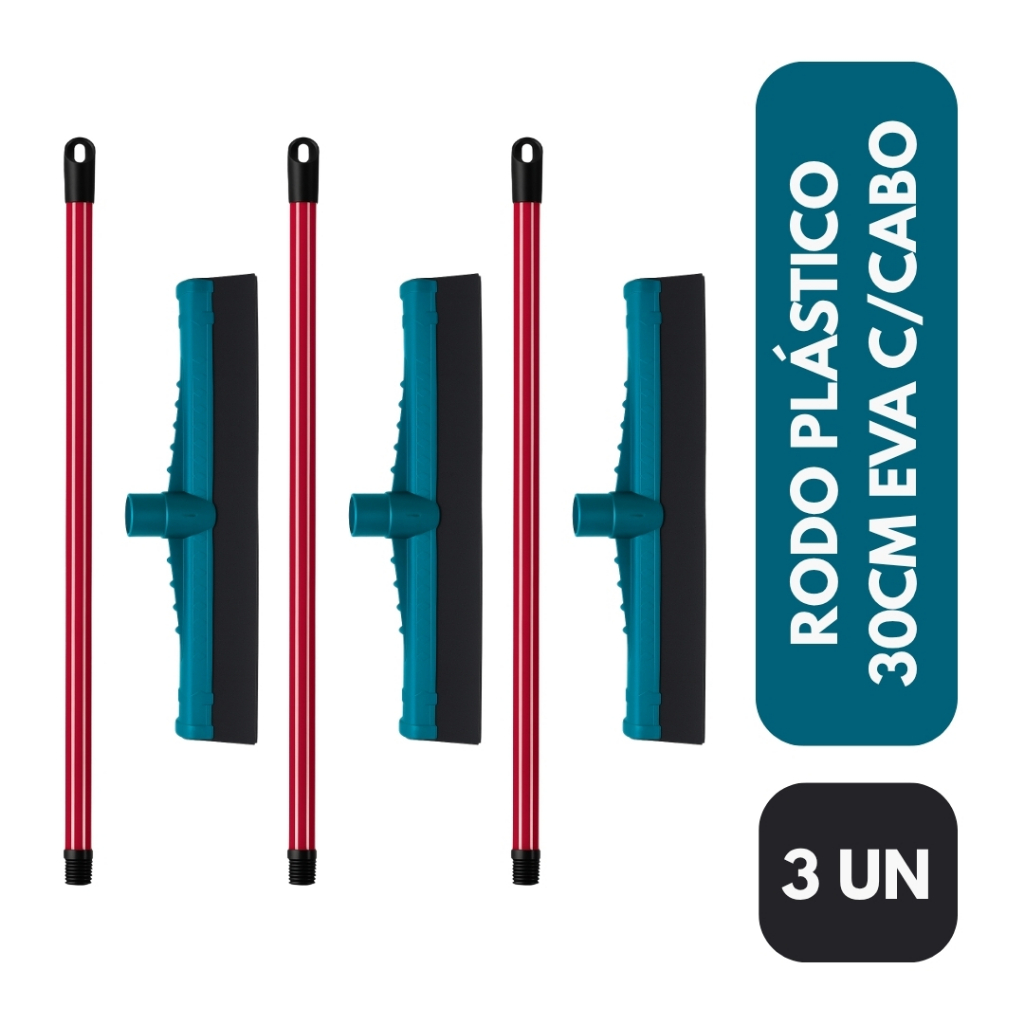 3 Rodos Plástico 30cm EVA Duplo com Cabo – Secagem Rápida, Puxa Água ...