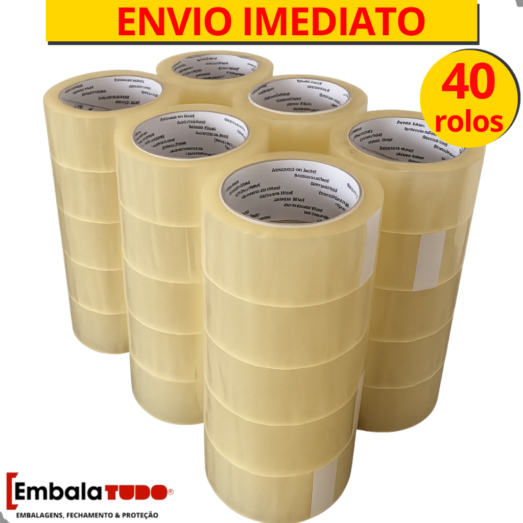 Kit 40 Fitas Adesivas 45mm X 100 Metros Transparente Durex Largo ...