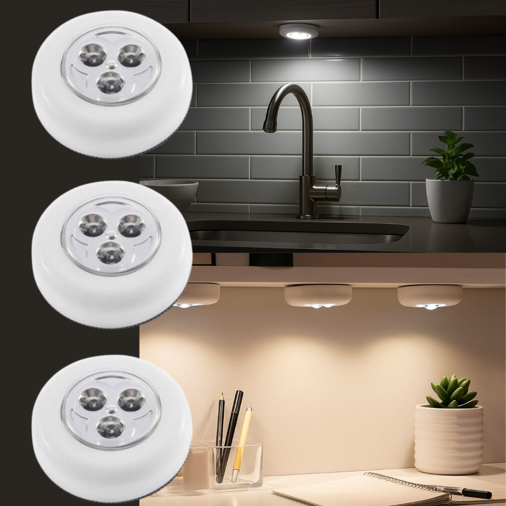 Spot LED Colante Branco – Luminária Adesiva Sem Fio a Pilha com Toque ...