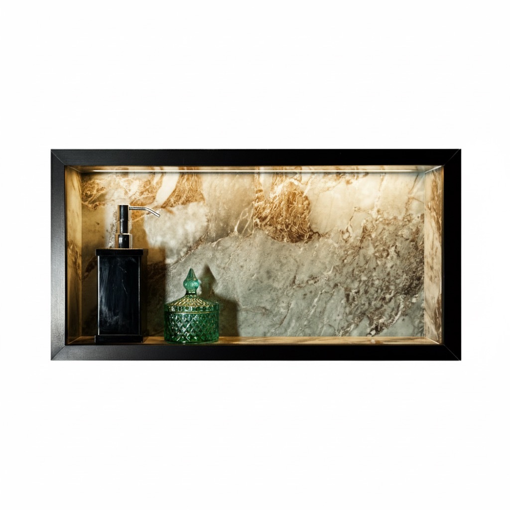 Nicho Banheiro Porcelanato/Cerâmica Tiffany 30x60x11 com LED e fonte 12 ...