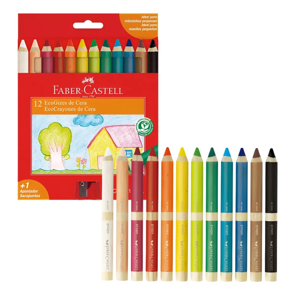 Giz De Cera Faber Castell Ecogiz Corpo De Madeira 12 Cores | Shopee Brasil