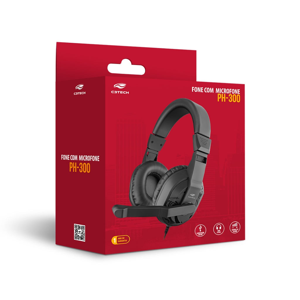 Headset USB com Microfone Preto C3Tech PH-300BK | Shopee Brasil