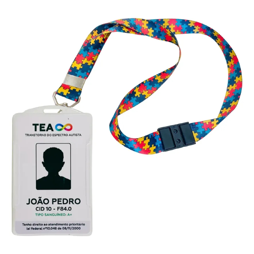 Crachá Autismo TEA com QR Code do Laudo + Cordão Infinito ...