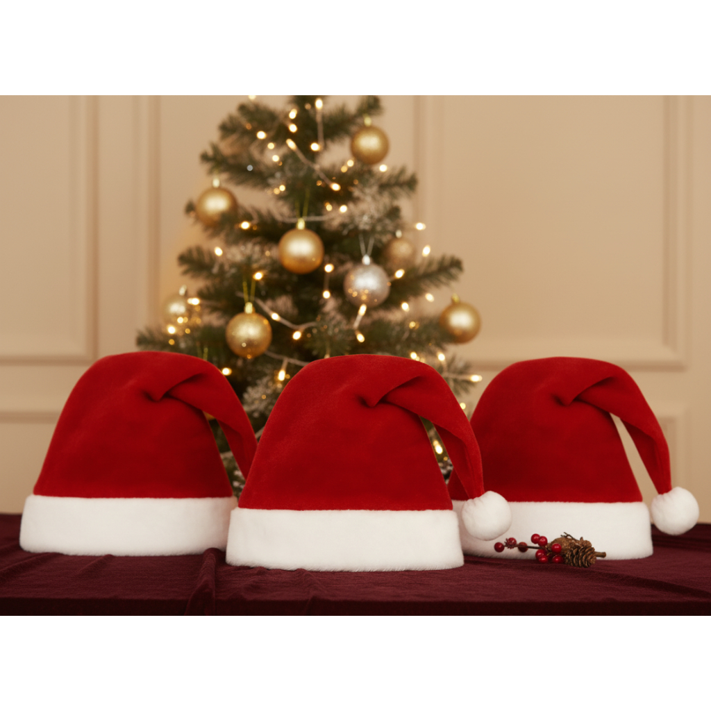 Kit 3 Uni Gorros De Natal Veludo Touca Natalino Papai Noel Luxo ...