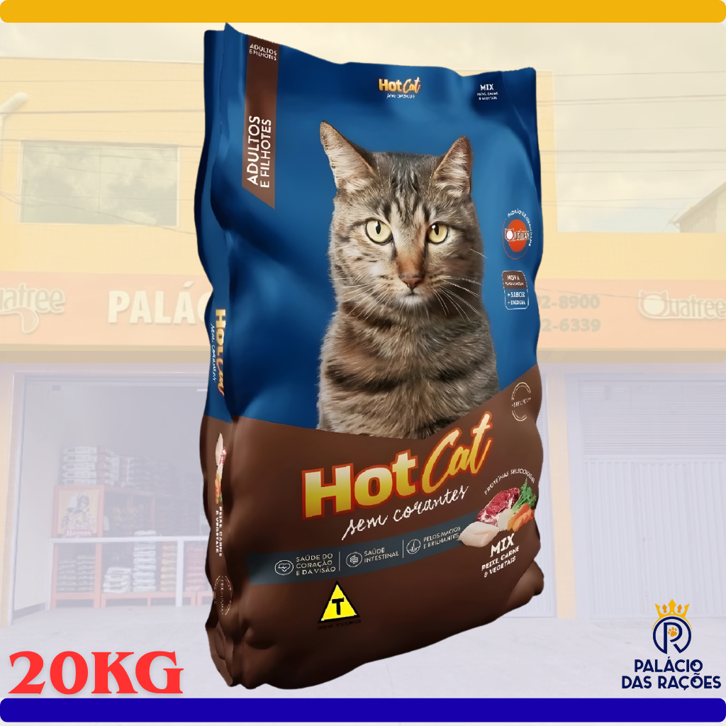 Ração Hot Cat Mix 20KG Mix Sem Corantes Gatos Adultos e Filhotes ...