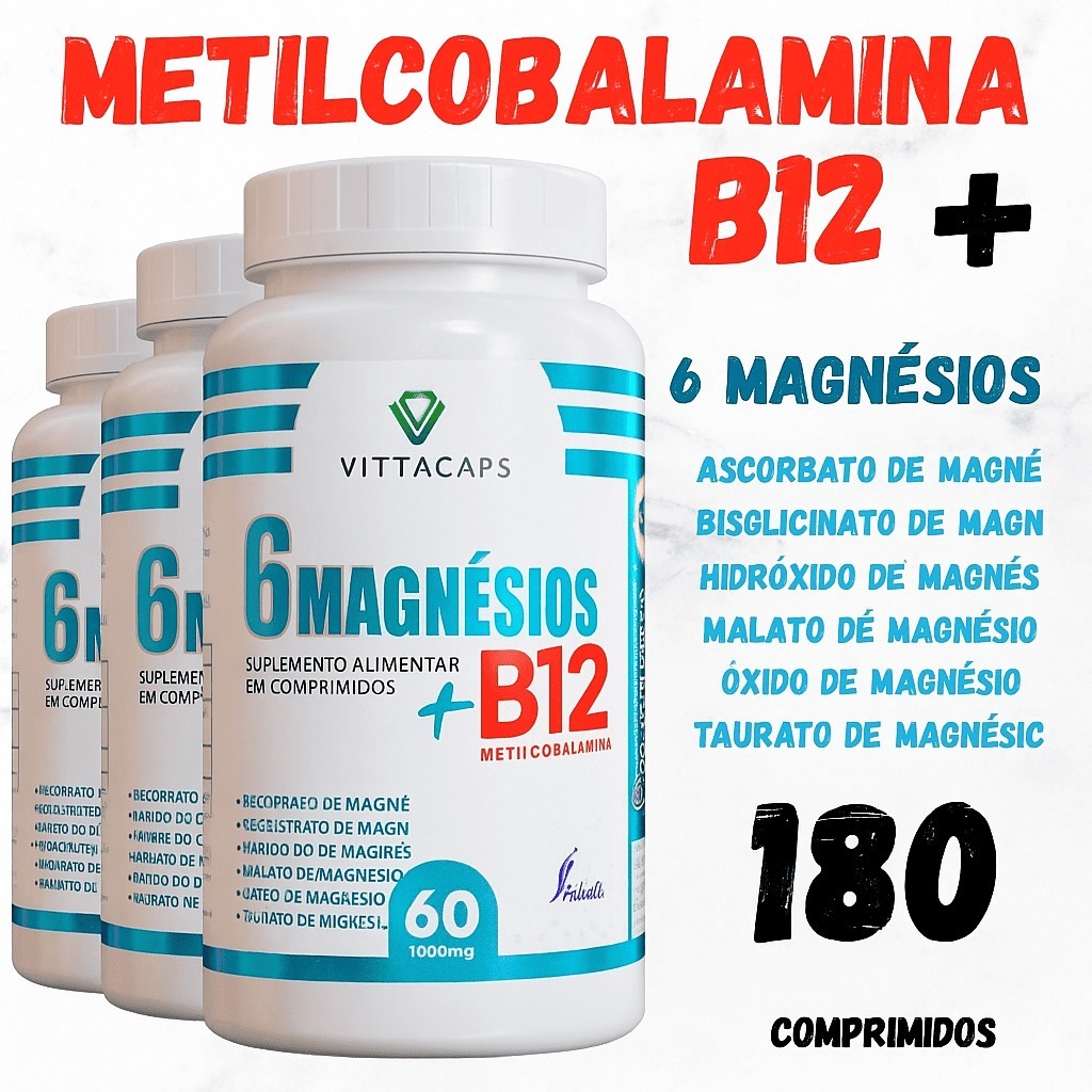 VITAMINA B12 METILCOBALAMINA +6 MAGNÉSIOS-AGORA EM 1 SÓ POTE | 180 ...