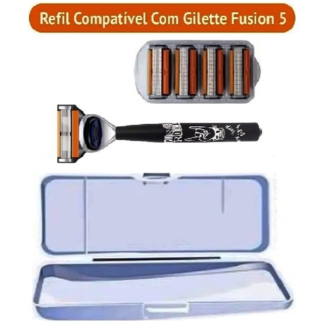 Aparelho de Barbear + 4 Refil Cartuchos da Gillette Fusion 5 + Estojo ...