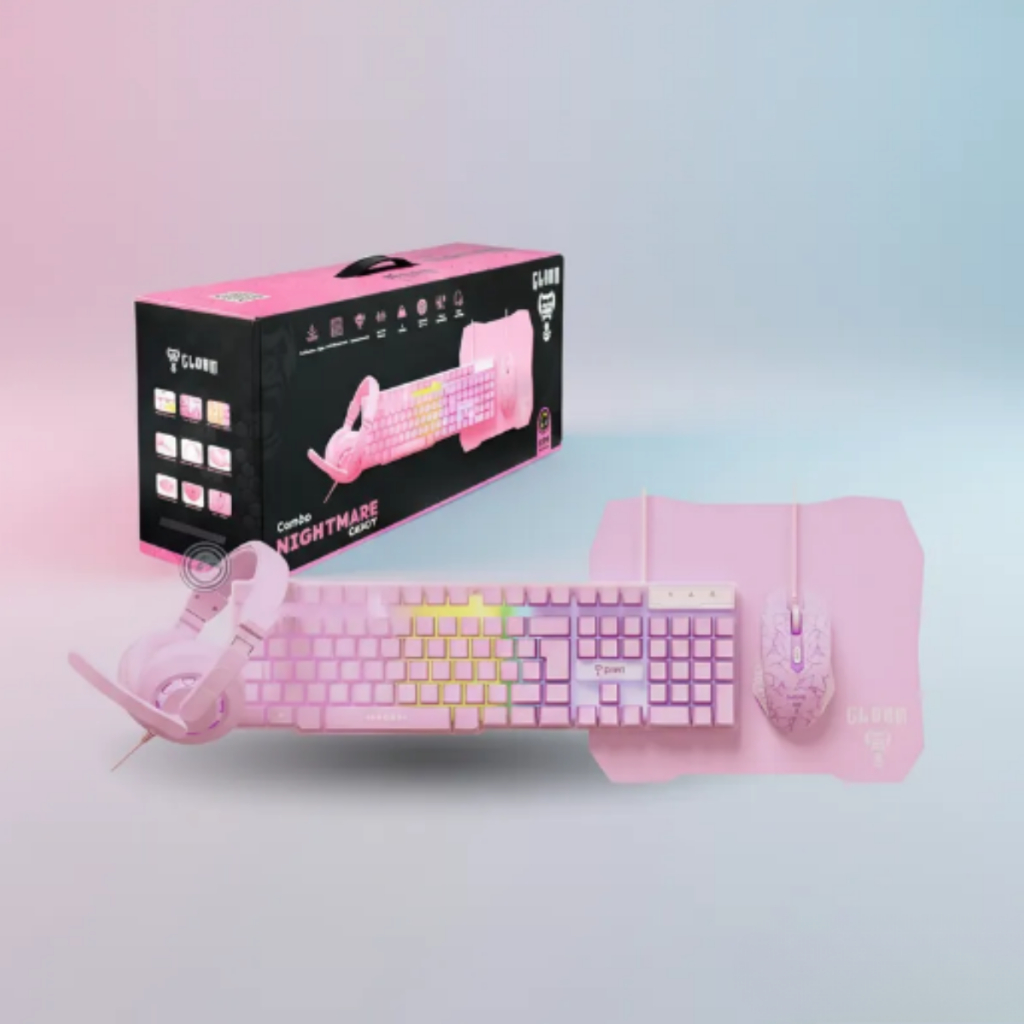 Kit Gamer Completo Rosa Clanm Candy – 4 em 1 com LED Rainbow e Design ...