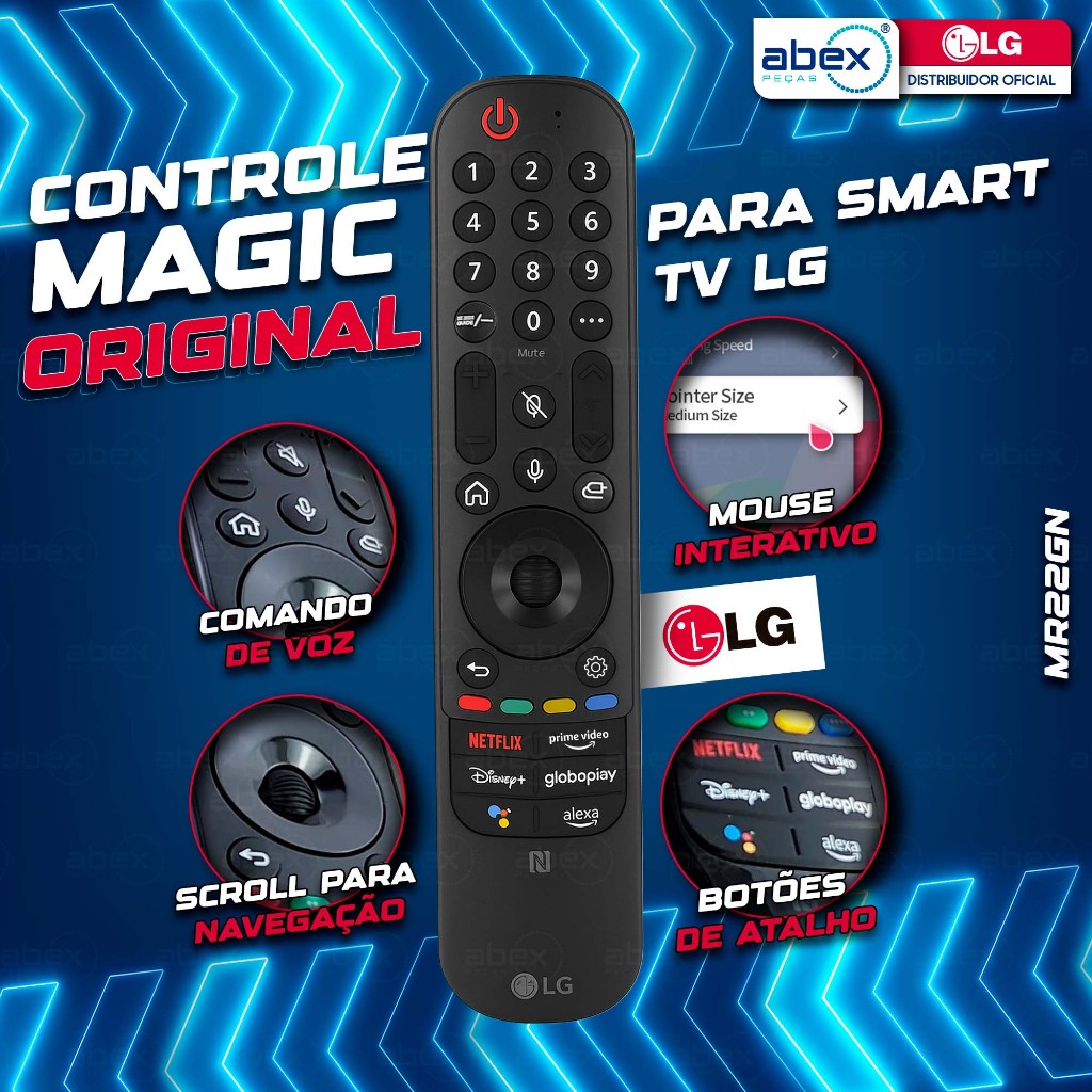 Controle Remoto Smart Magic TV LG Original MR19 MR22 Comando de Voz e ...