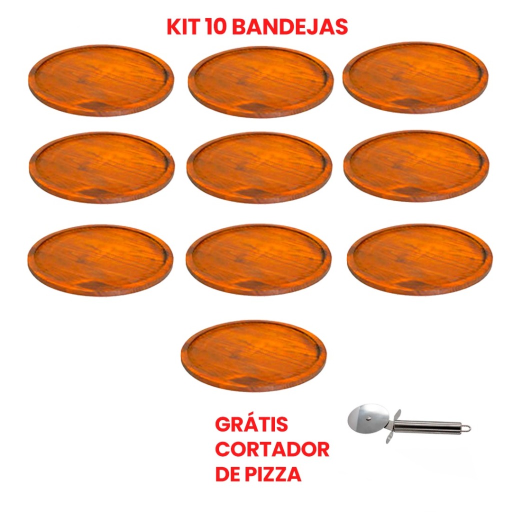 IMPERDÍVEL 6.6 KIT 10 Bandejas de Madeira Rústica para Forma Pizza 35cm ...