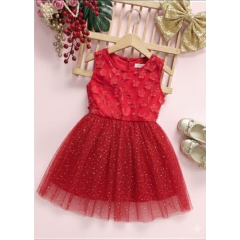 Vestido Infantil de Tule Vermelho com Brilho Natal Blogueirinha Festa ...