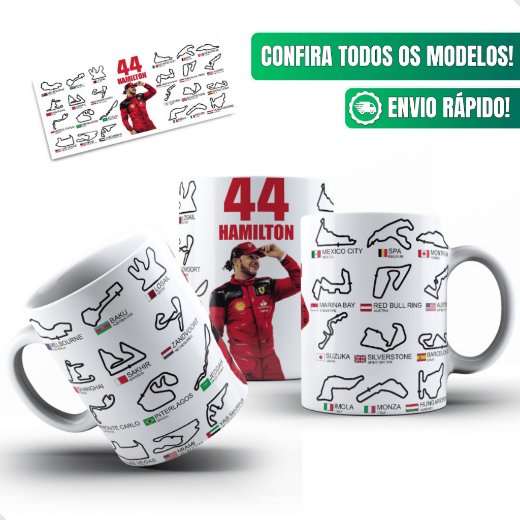 Caneca Formula1 Ceramica Personalizada 325ml Lewis Hamilton 44 Ferrari ...