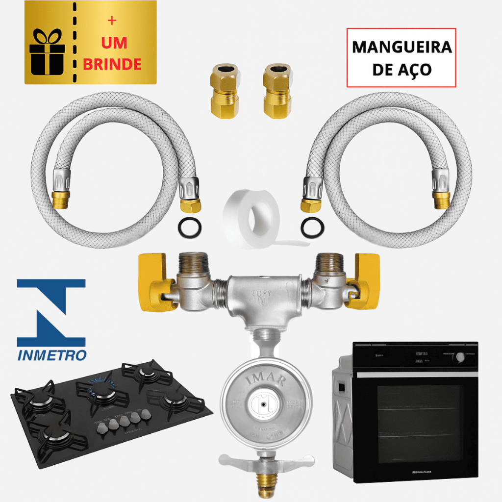 Kit Duplo Gás Mangueira 1 Á 6 Instalação Cooktop E Forno GLP Gás ...