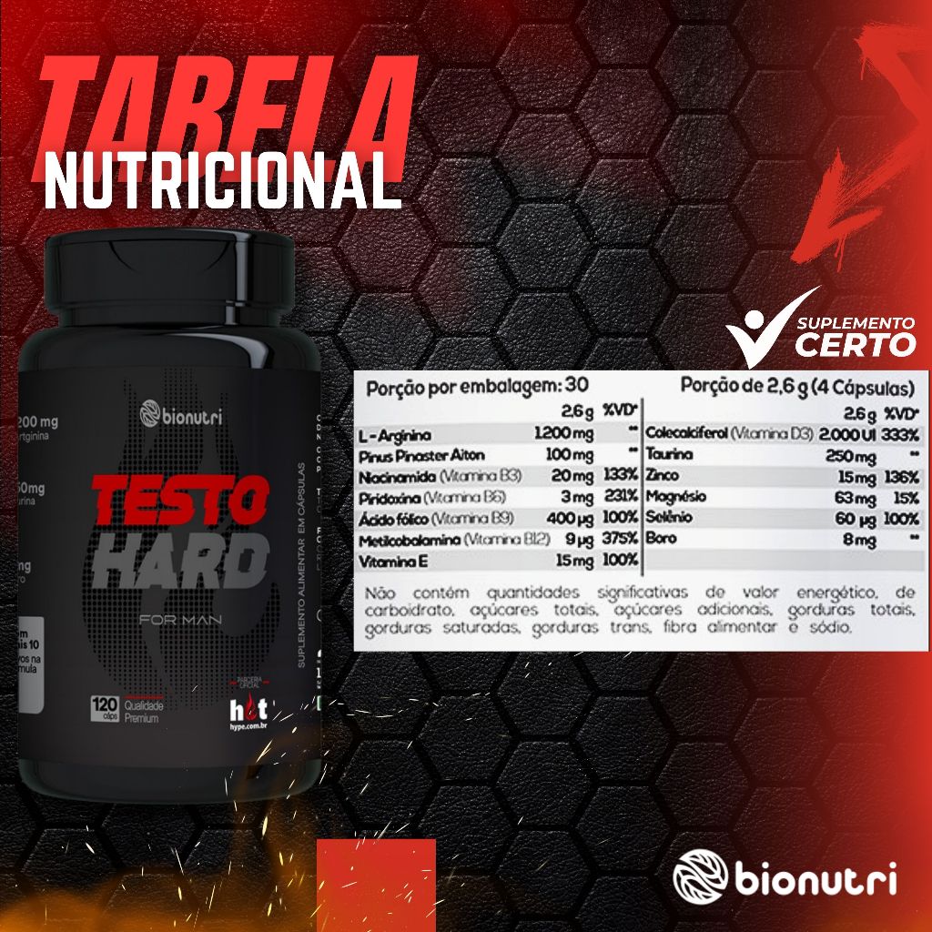 Bionutri Suplemento Testo Hard 120 Caps - Energia e disposição | Shopee ...