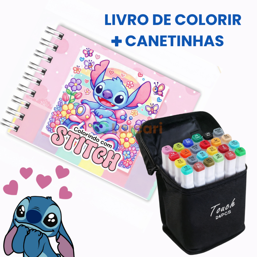 Kit Livro de Colorir lil Stit + Canetas | Variações de 24, 36, 48, 60 e ...