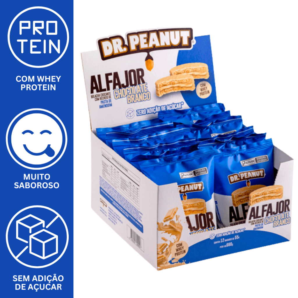 ALFAJOR COM WHEY PASTA DE AMENDOIM SEM ADIÇÃO DE AÇUCAR 12un 55g - DR ...
