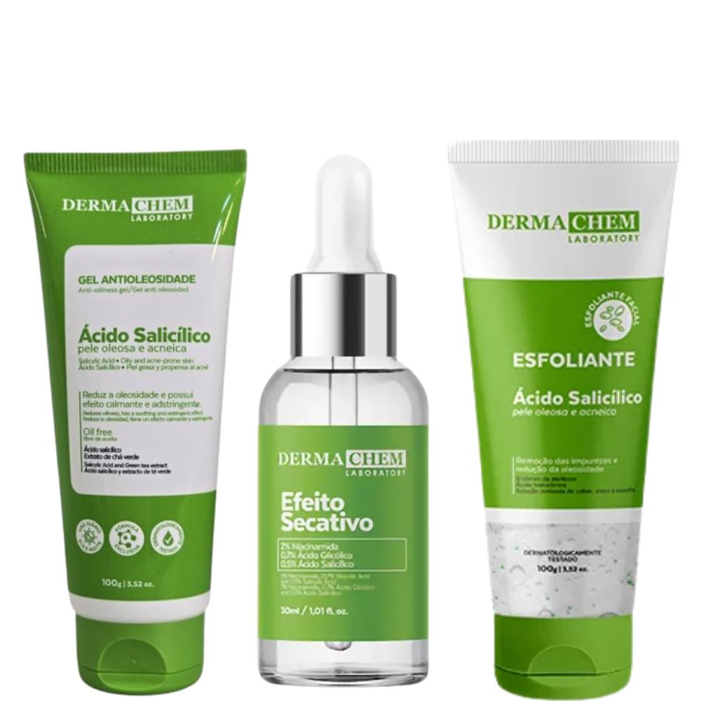 Kit Antiacne Dermachem 3 Passos – Gel + Esfoliante + Sérum Secativo com ...