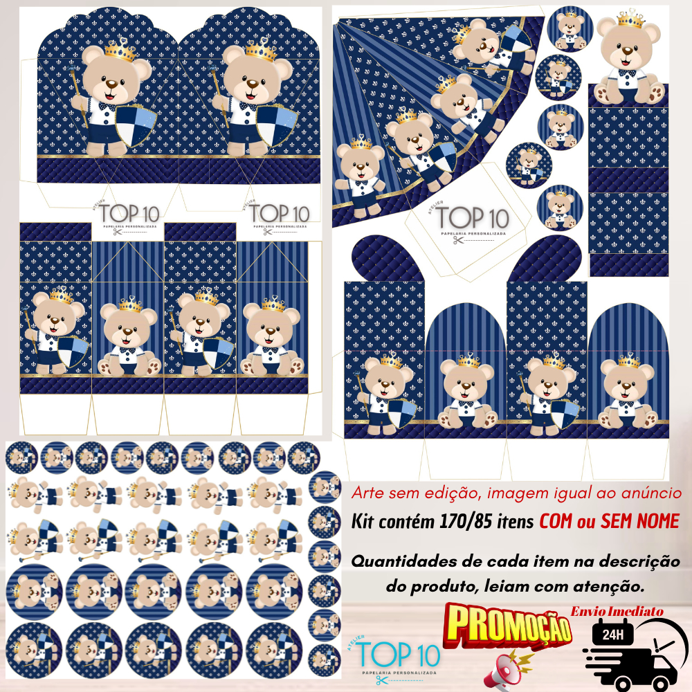 Kit de Lembrancinhas Personalizadas com 170/85 itens URSO PRINCIPE ...