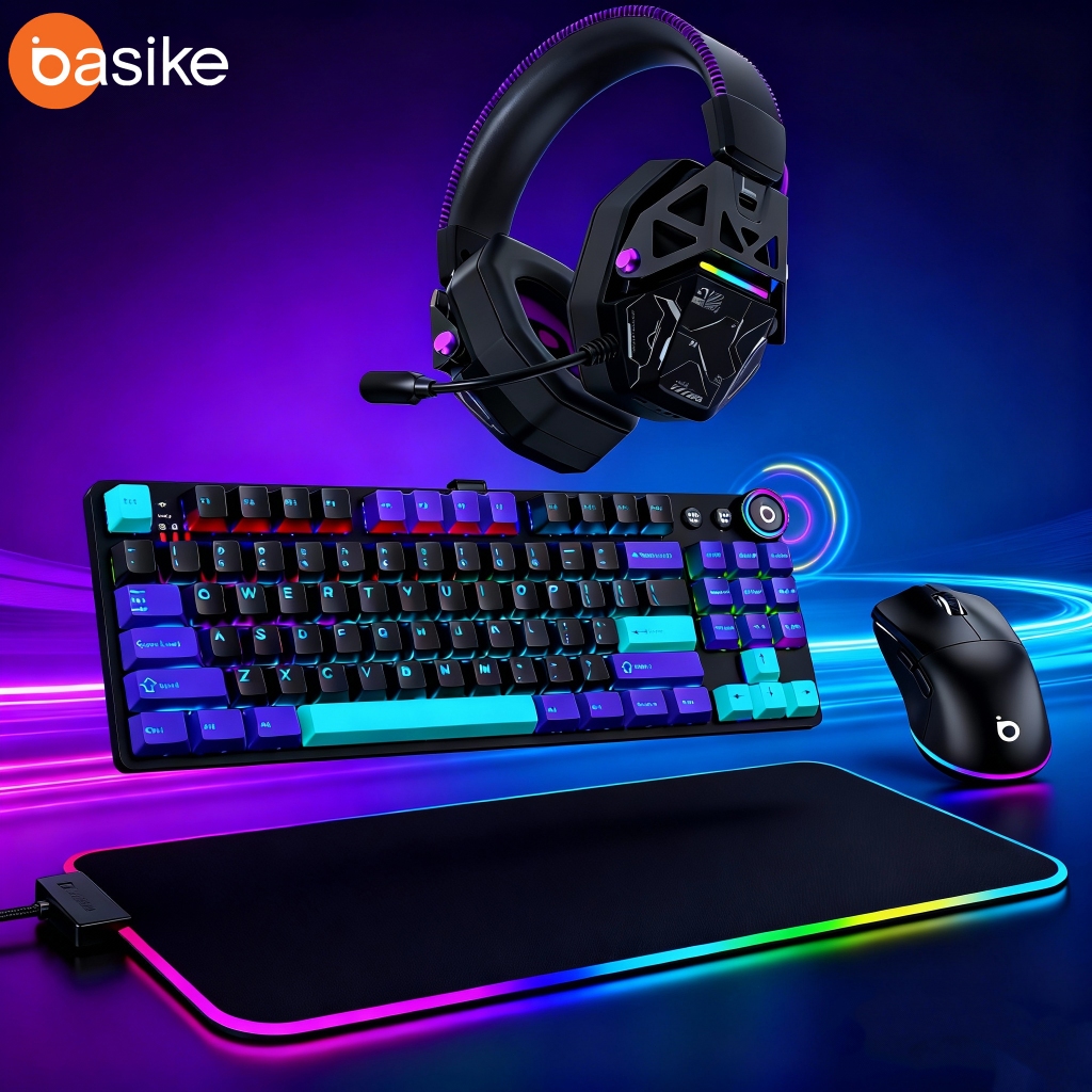 Basike Kit Gamer 4 em 1 Teclado Mecânico + Mouse + Headset + Mousepad ...