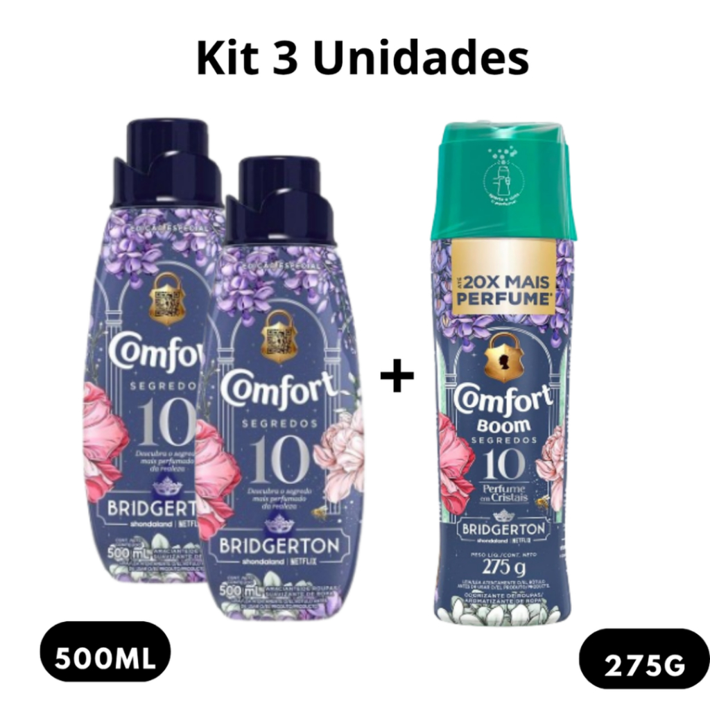 Kit 2 Amaciante Comfort Bridgerton 500ml + 1 Comfort Boom Cristais ...