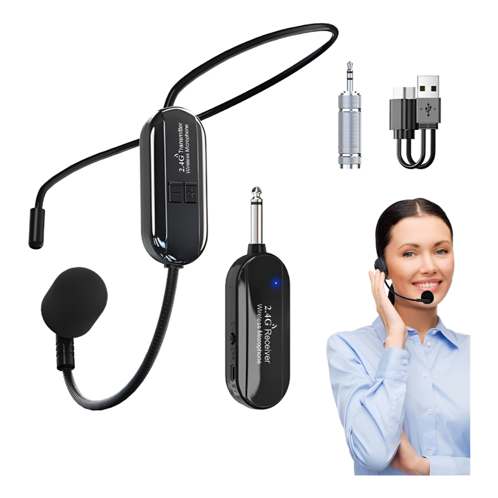 Microfone Sem Fio Headset Preto Wireless Para Conferências Professores ...