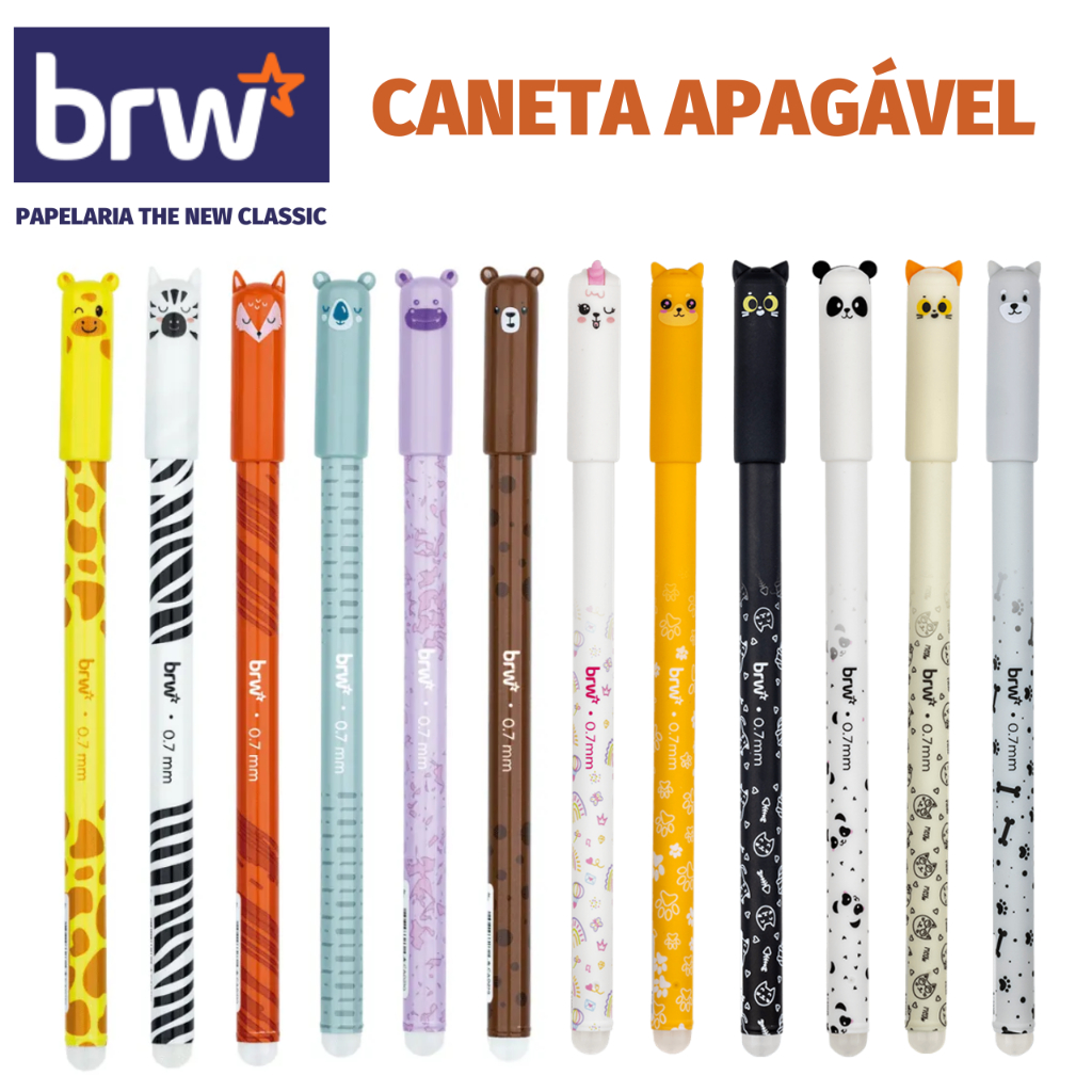 Caneta Gel Apagável Fofa BRW Safari Animais Ponta Fina 0.7mm | Shopee ...
