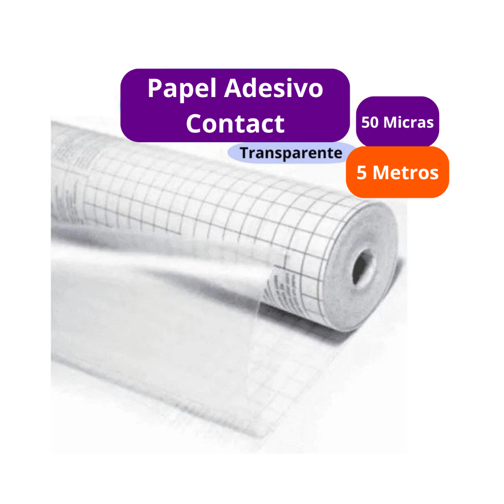 Papel Adesivo Contact Transparente 50 Micras Cristal 45cm x 5 Metros ...