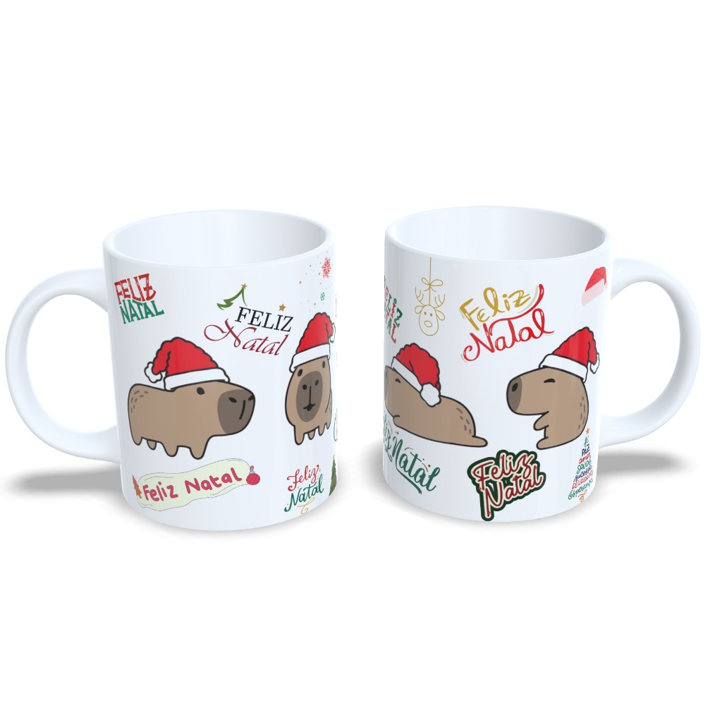 Caneca Capivara de Natal com Gorro Vermelho Estampa Fofa Presente ...