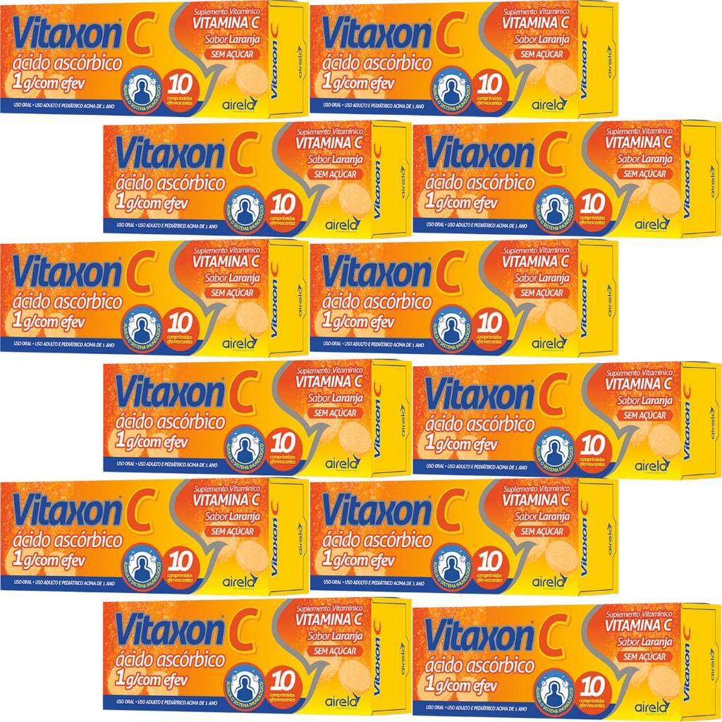 Kit 6 ou 12 Vitaxon C Airela Sabor Laranja 1g com 10 comprimidos ...