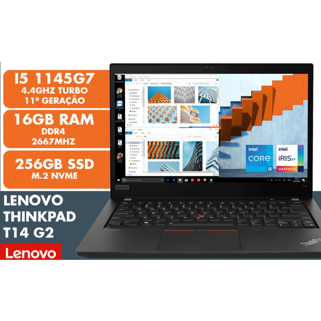 NOTEBOOK LENOVO THINKPAD T14 G2 - I5-1145G7 / 16GB RAM / 256GB SSD NVME / 14" FHD / W11 ...