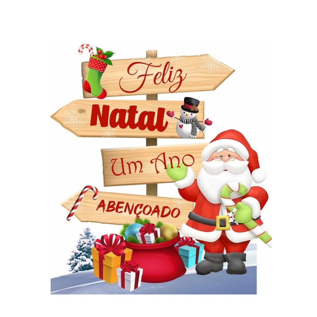 Placa Quadro Decorativo Feliz Natal Um Ano Abençoado Papa Noel MDF ...